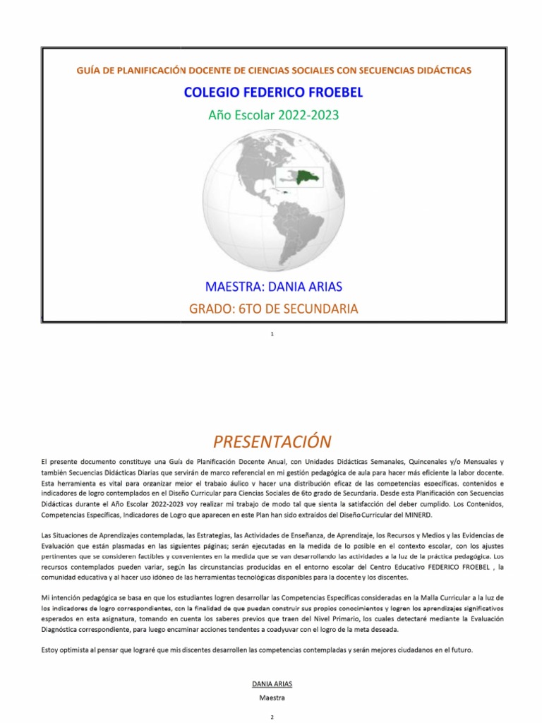Plan Sociales Cs 6to de Secundaria 22-23 Por Proyecto Dania Arias (Enero - Junio) 2 | PDF