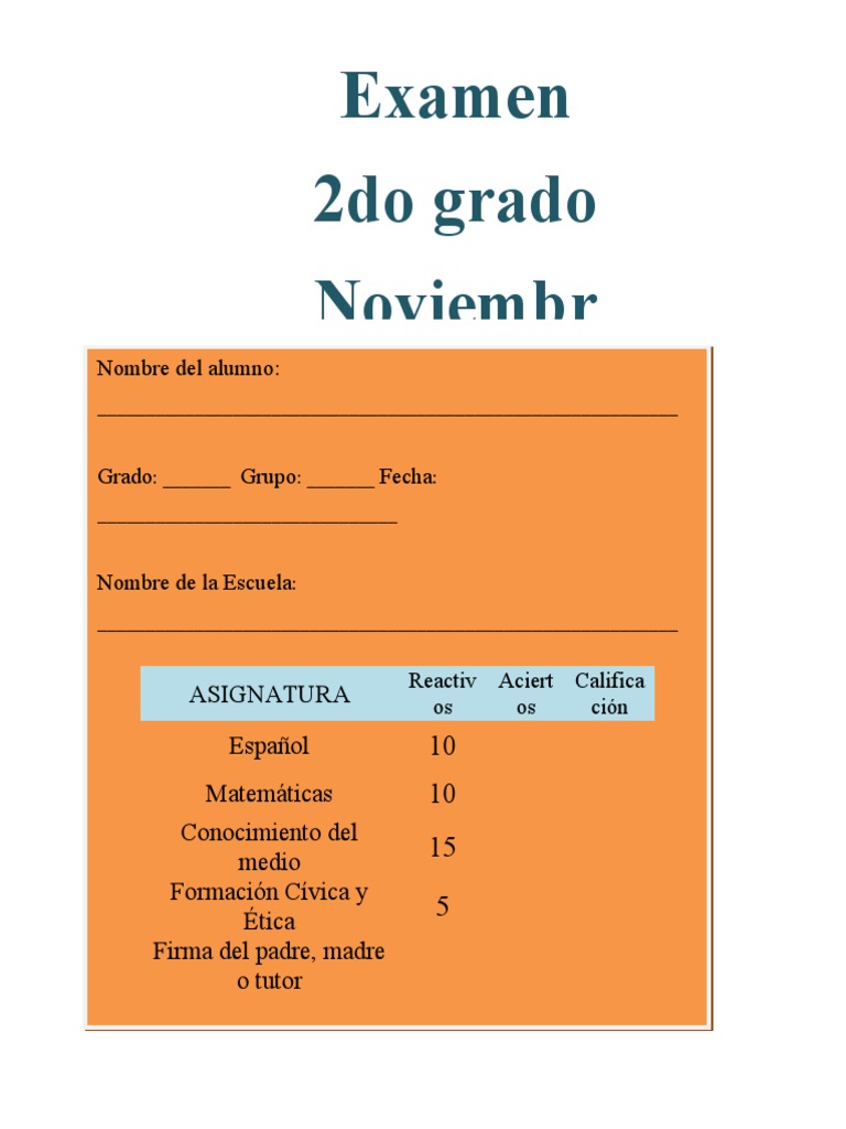 Examen 2do Grado | PDF