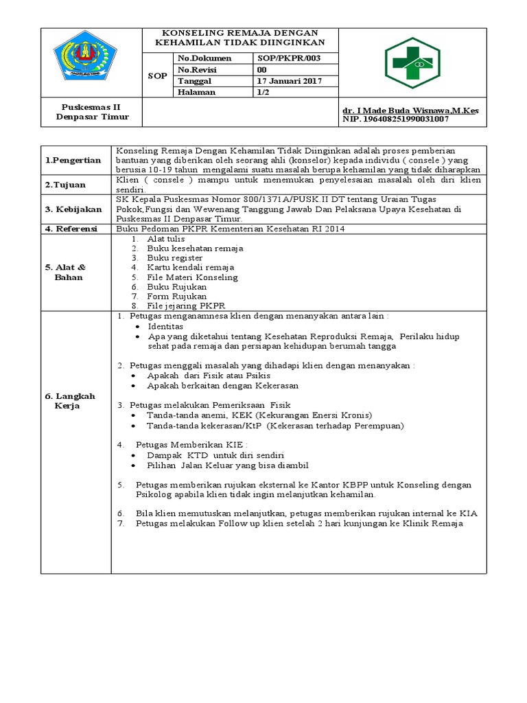 PKPR-003-SOP Konseling Remaja KTD | PDF