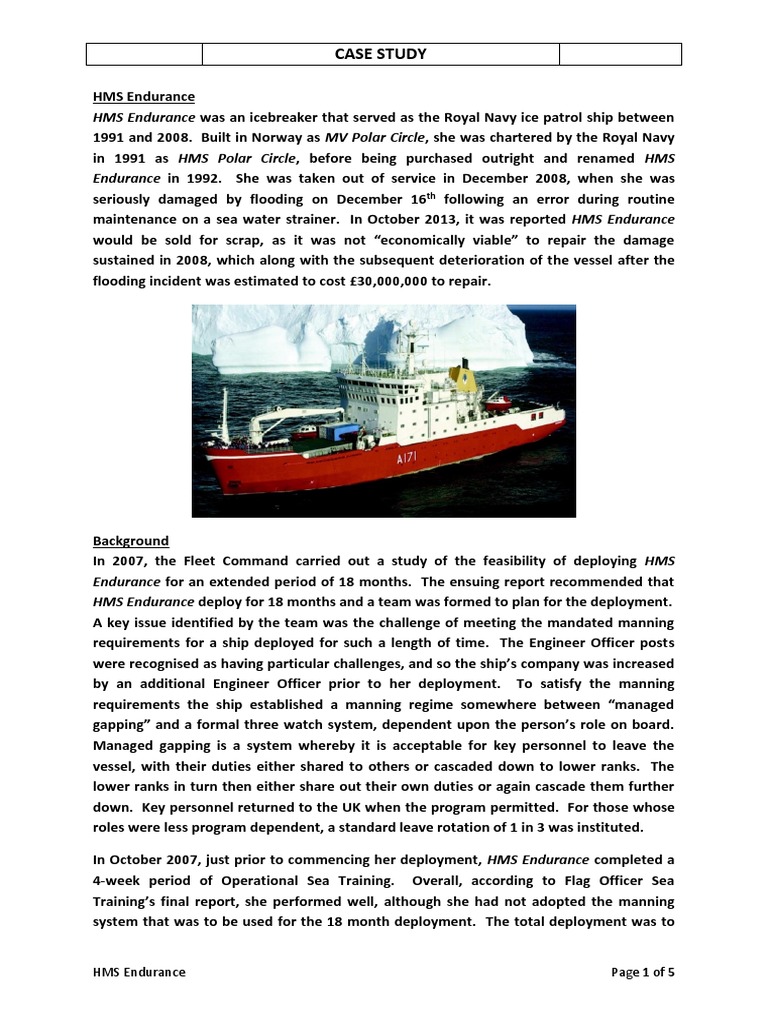 Case Study HMS Endurance Student | PDF | Shipping | Ships