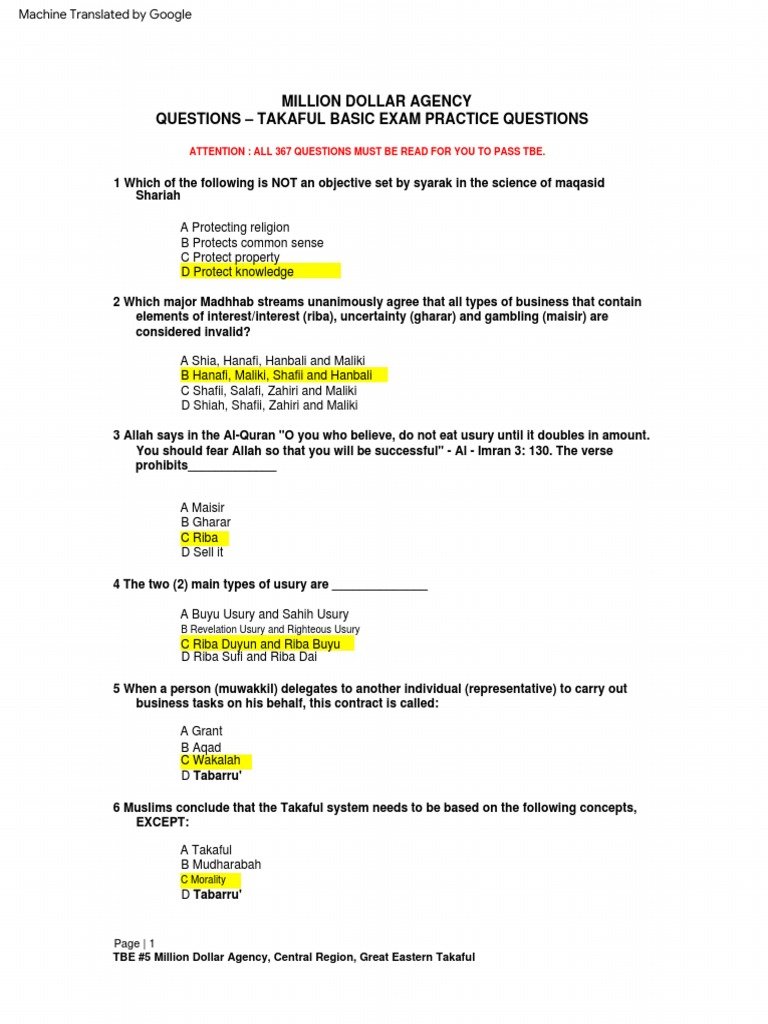 Soalan Latihan Tbe | PDF | Insurance | Indemnity