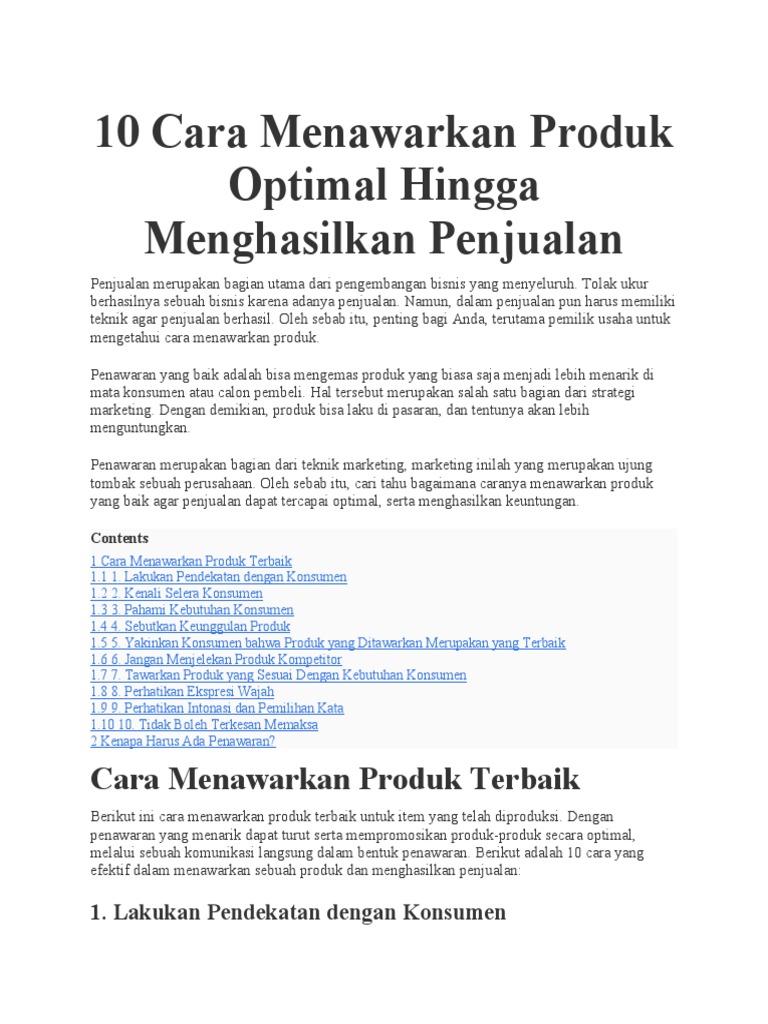 Cara Menawarkan Produk Optimal Hingga Menghasilkan Penjualan | PDF