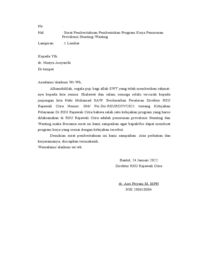 Surat Program Penurunan Stunting-Wasting | PDF | Pengembangan Diri ...