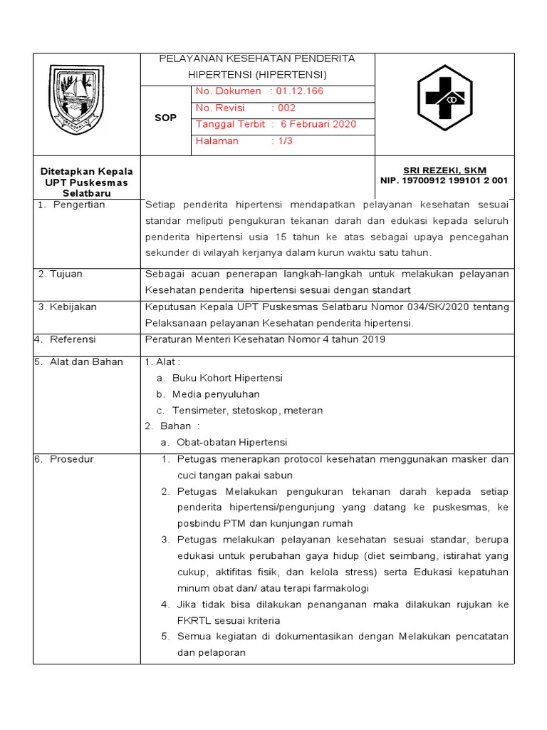 SOP Pelayanan Penderita Hipertensi | PDF | Kesehatan Holistik | Sains ...