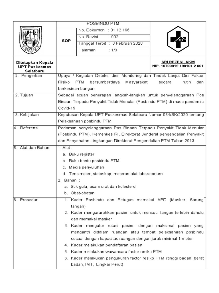 Sop Posbindu PTM | PDF