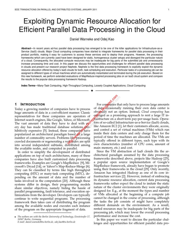 Exploiting Dynamic Resource Allocation For Efficient Parallel Data Processing In The Cloud