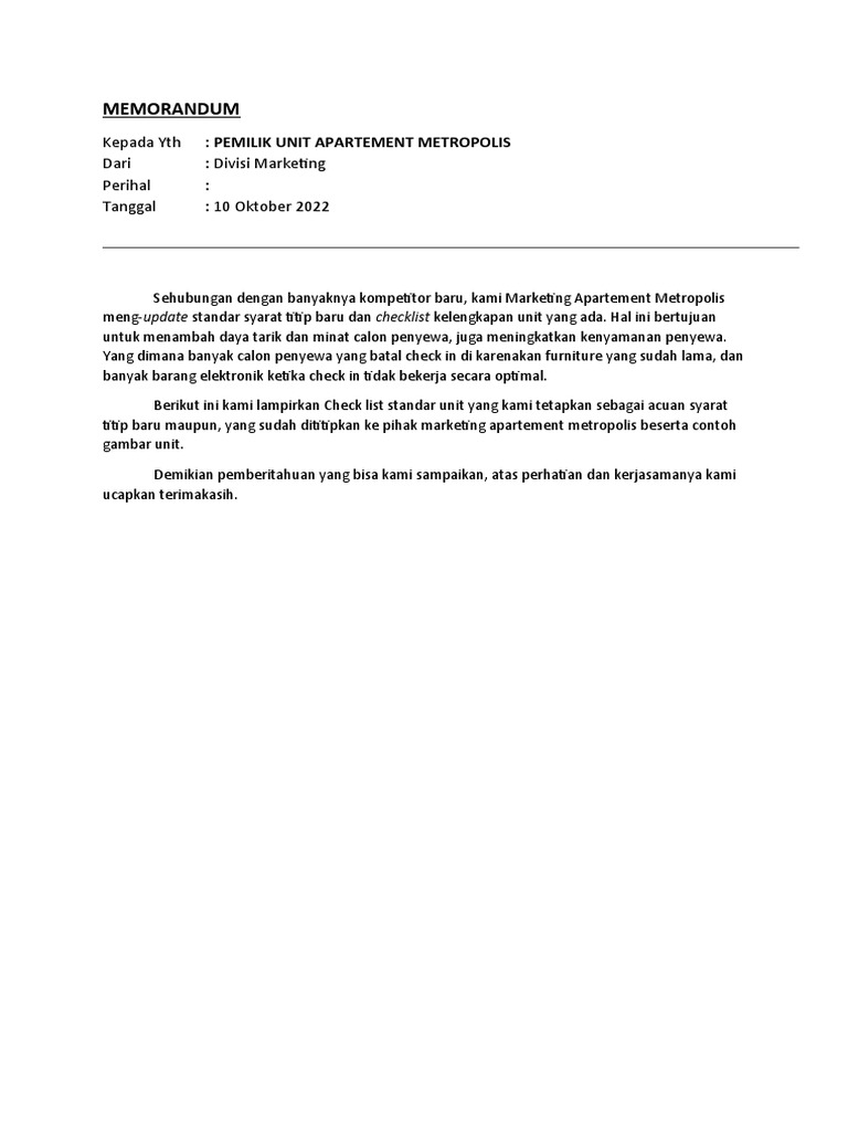 MEMORANDUM Update Unit | PDF | Bisnis | Teknologi & Rekayasa