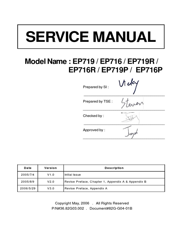 EP716&EP719 or TX700 Serial Service Manual-P and R Series Included ...