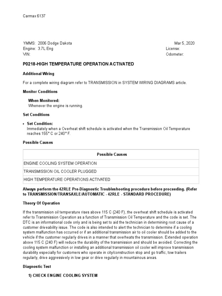P0218-High Temperature Operation Activated | Download Free PDF ...