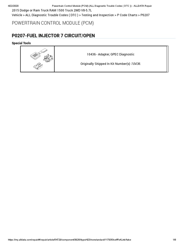 P0207-Fuel Injector 7 Circuit/Open: Powertrain Control Module (PCM ...