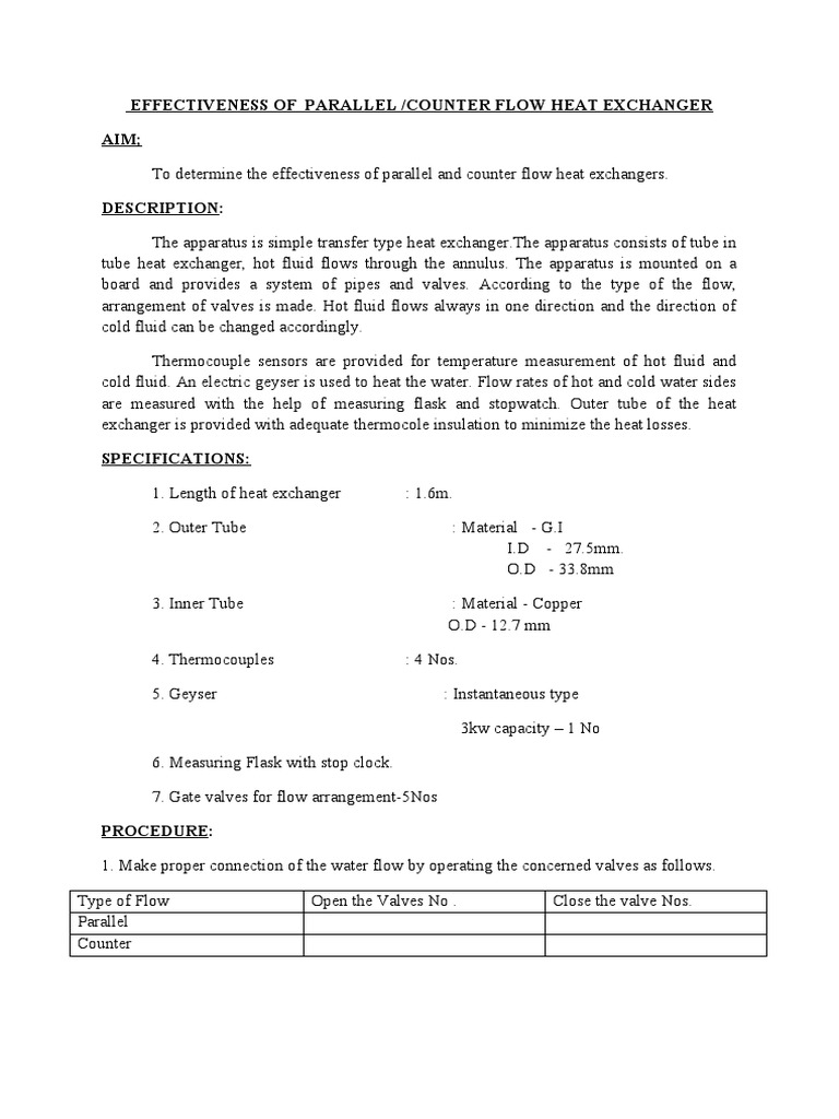 Parallel and Counter Flow Heat Exchangers | PDF | Thermocouple | Heat ...
