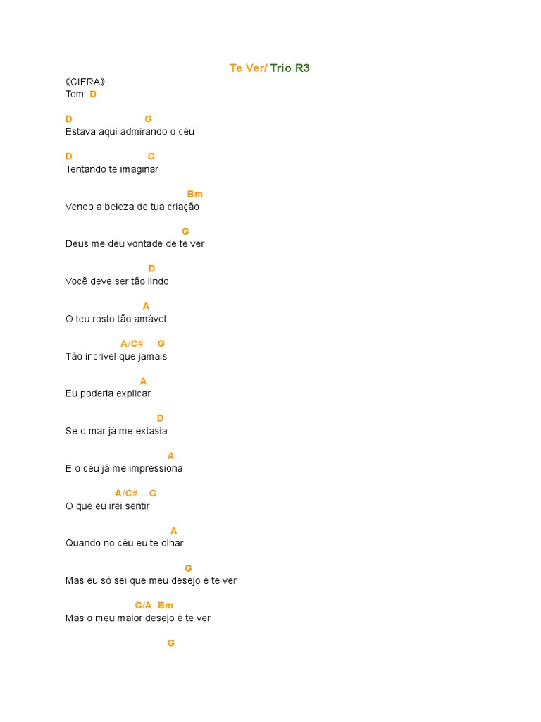 Letra do Hino "Te Ver" - Trio R3 | PDF