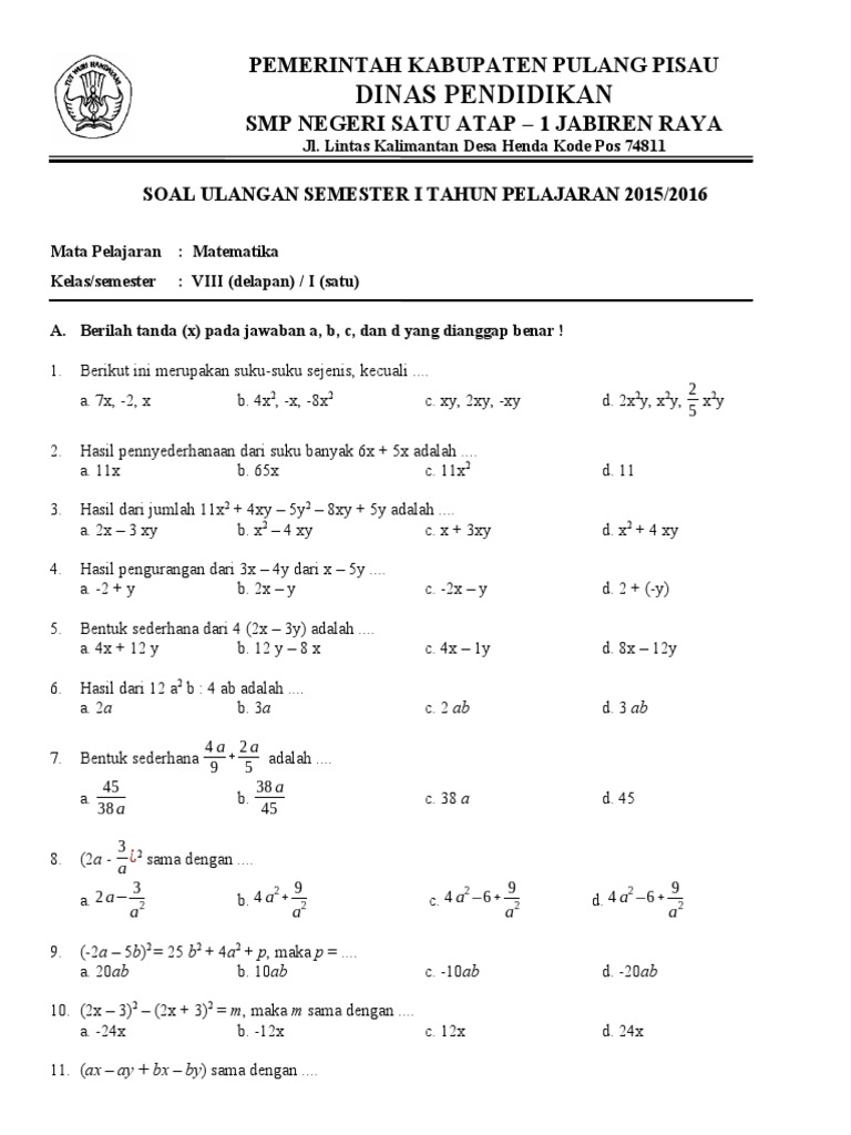 Soal Matematika Kelas VIII | PDF