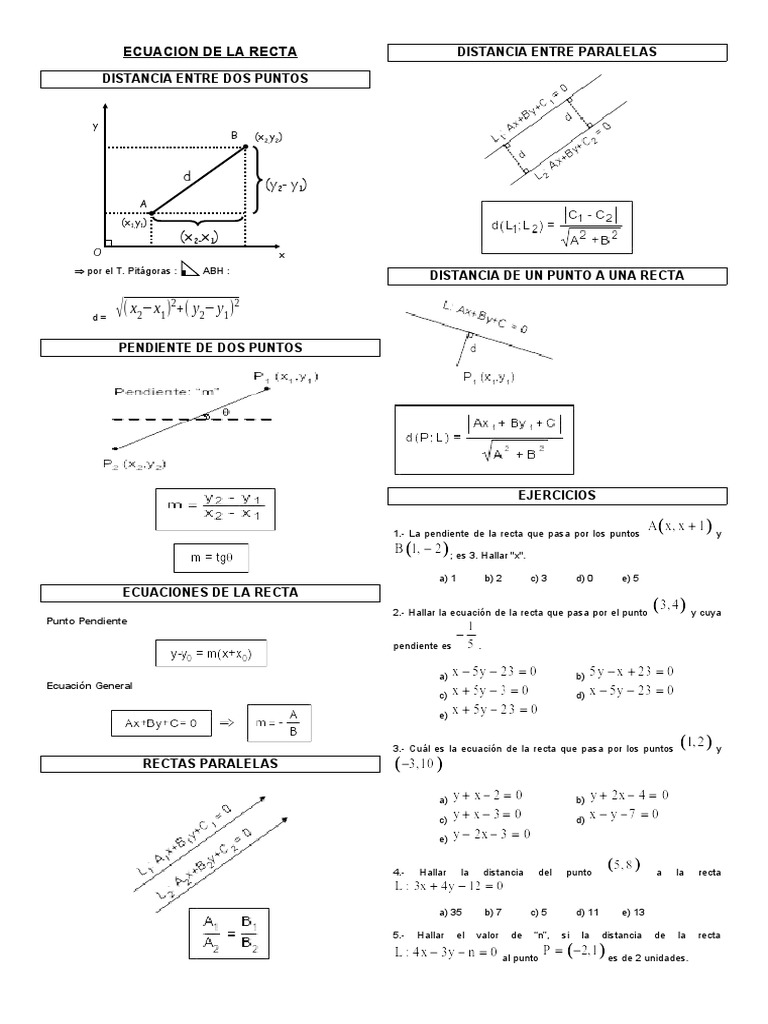 Ecuacion de La Recta | PDF | Línea (geometría) | Pendiente
