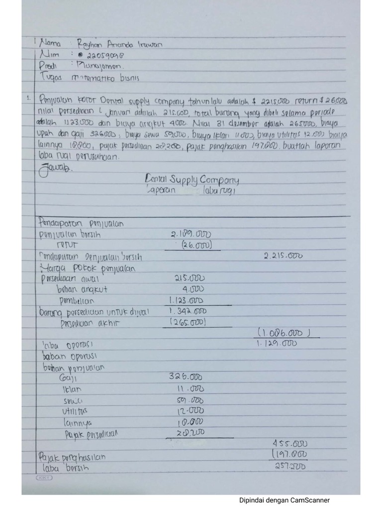 Latihan Laporan Laba Rugi Matematika Bisnis | PDF