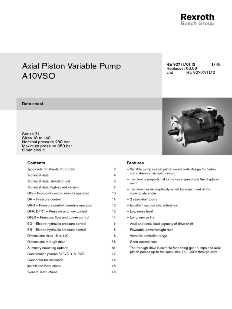 Axial Piston Variable Pump A10VSO Data | PDF | Pump | Viscosity