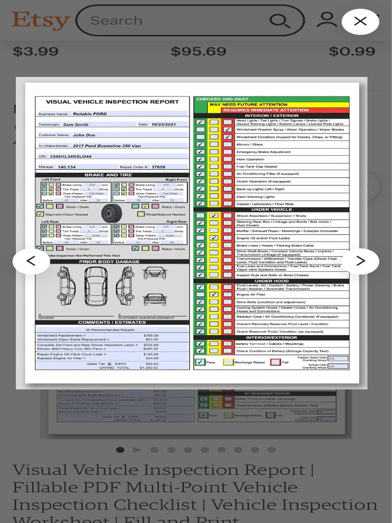 Visual Vehicle Inspection Report Fillable PDF Multi-Point - Etsy | PDF ...