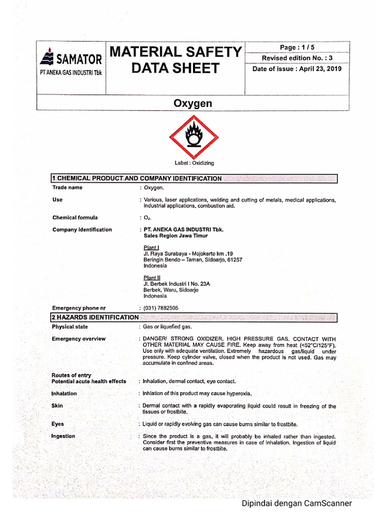 Oxygen MSDS | PDF