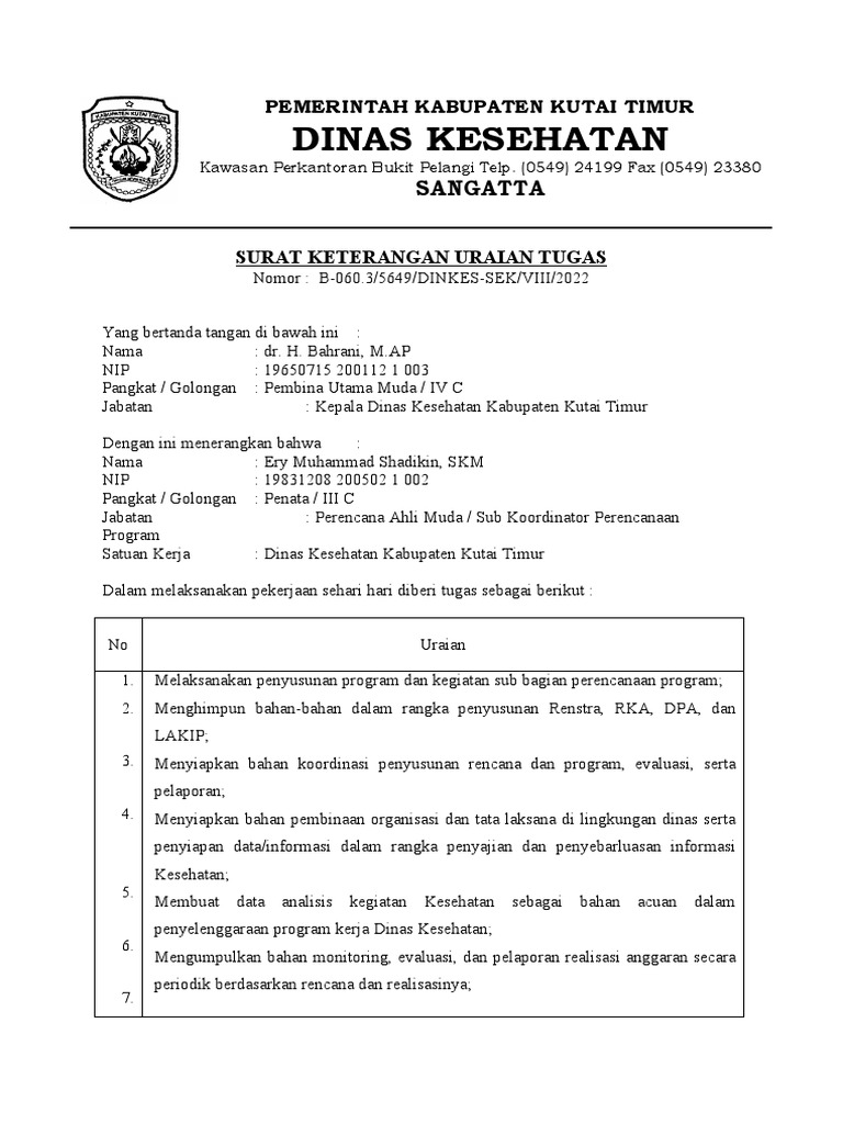 Surat Keterangan Uraian Tugas | PDF