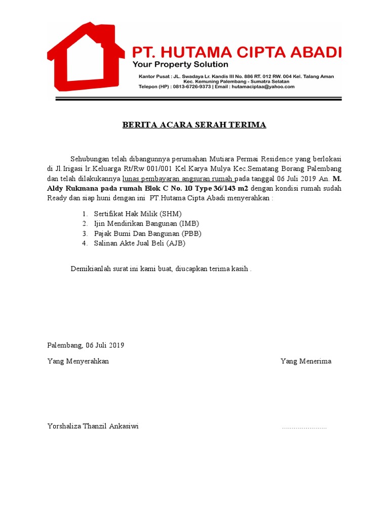 Surat Serah Terima | PDF