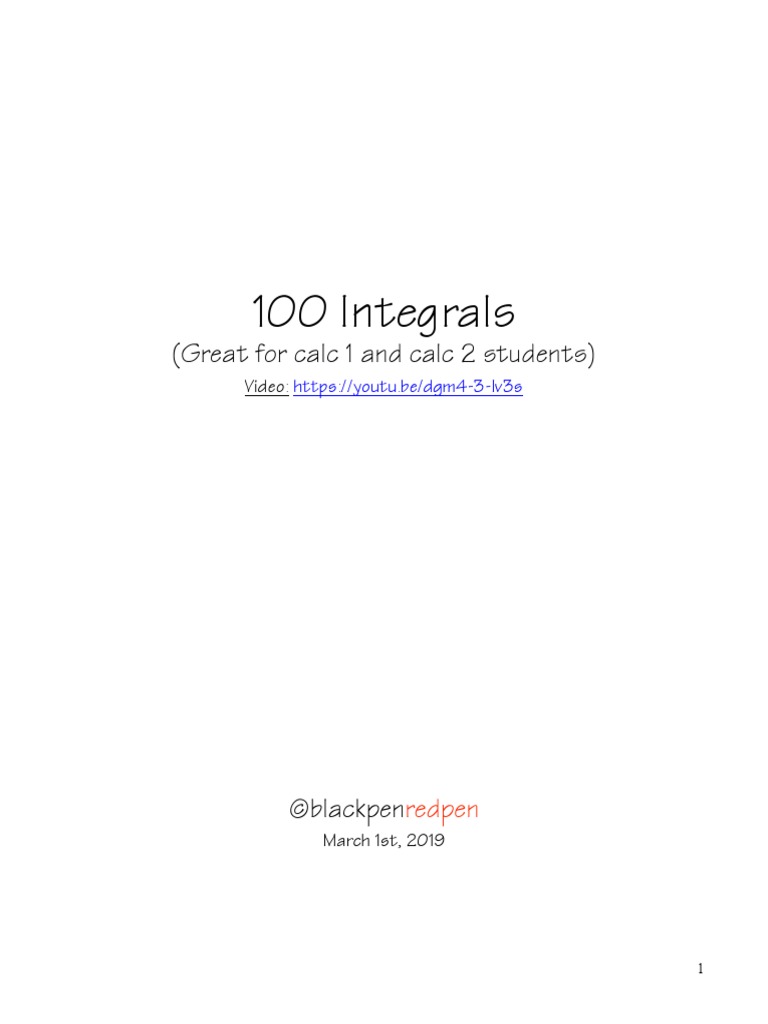 100 Integrals Pdf