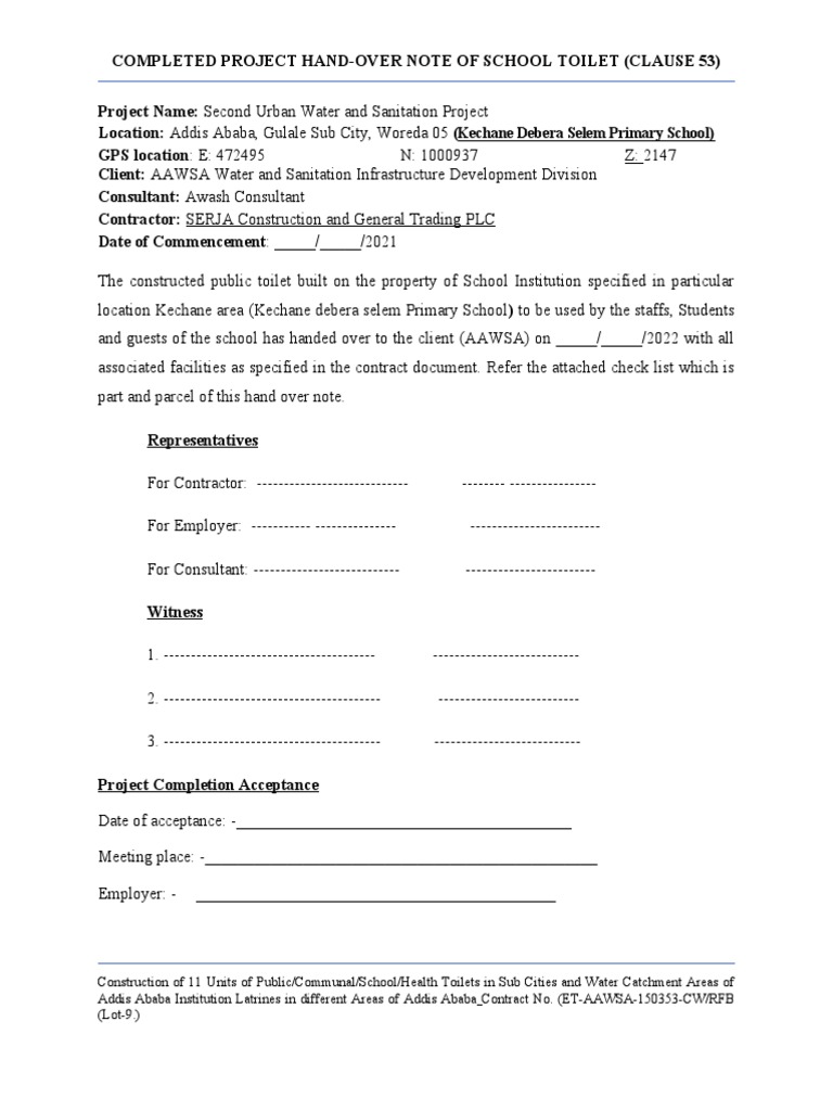 School Handover Format | Download Free PDF | Toilet | Sanitation