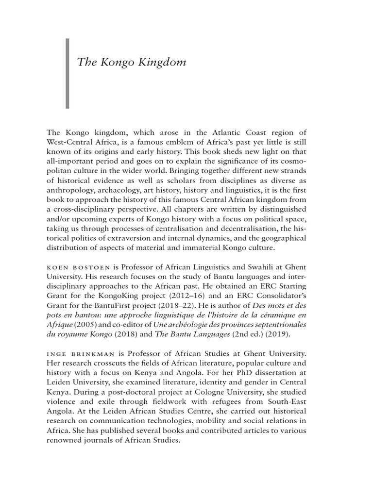 The Kongo Kingdom The Origins, Dynamics and Cosmopolitan Culture of An ...