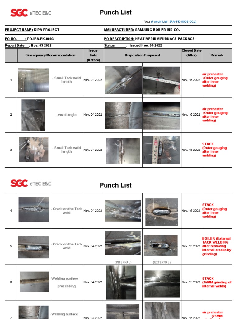 Punch List | PDF | Materials | Engineering Thermodynamics