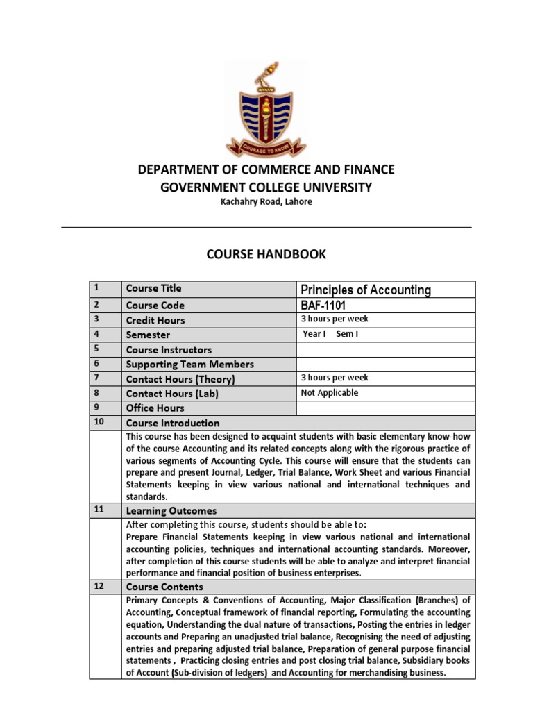 Principles of Accounting Course Outline Based On Weekly Lectures | PDF | Debits And Credits ...