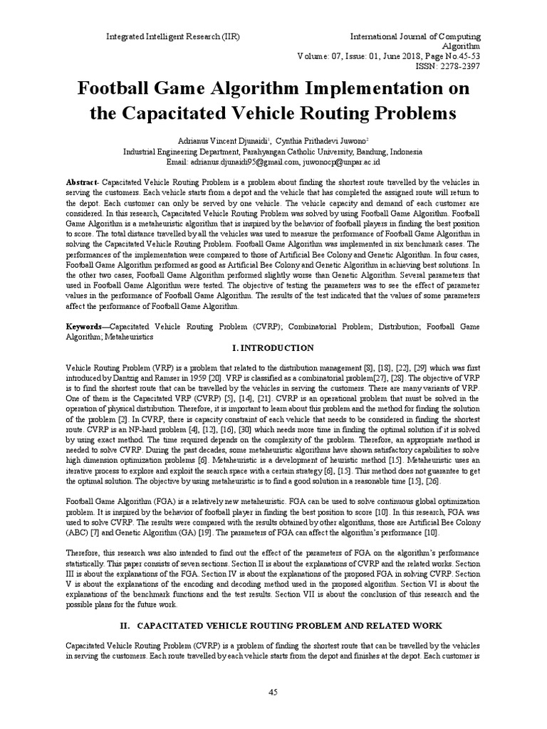 Football Game Algorithm Implementation On The Capacitated Vehicle ...