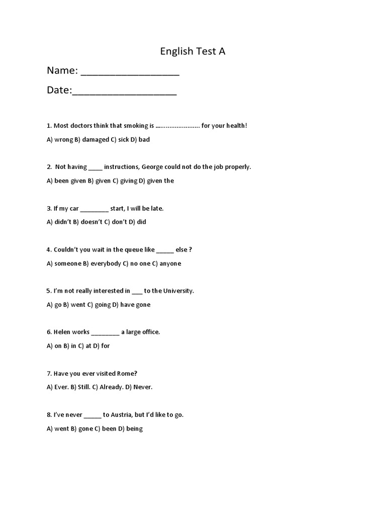 English Test A | PDF