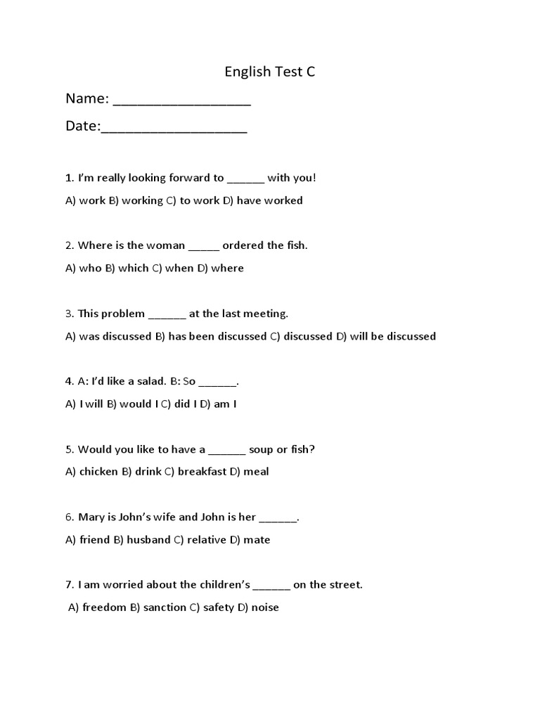 Basic English Grammar Test with Answers | PDF | Home & Garden | Art