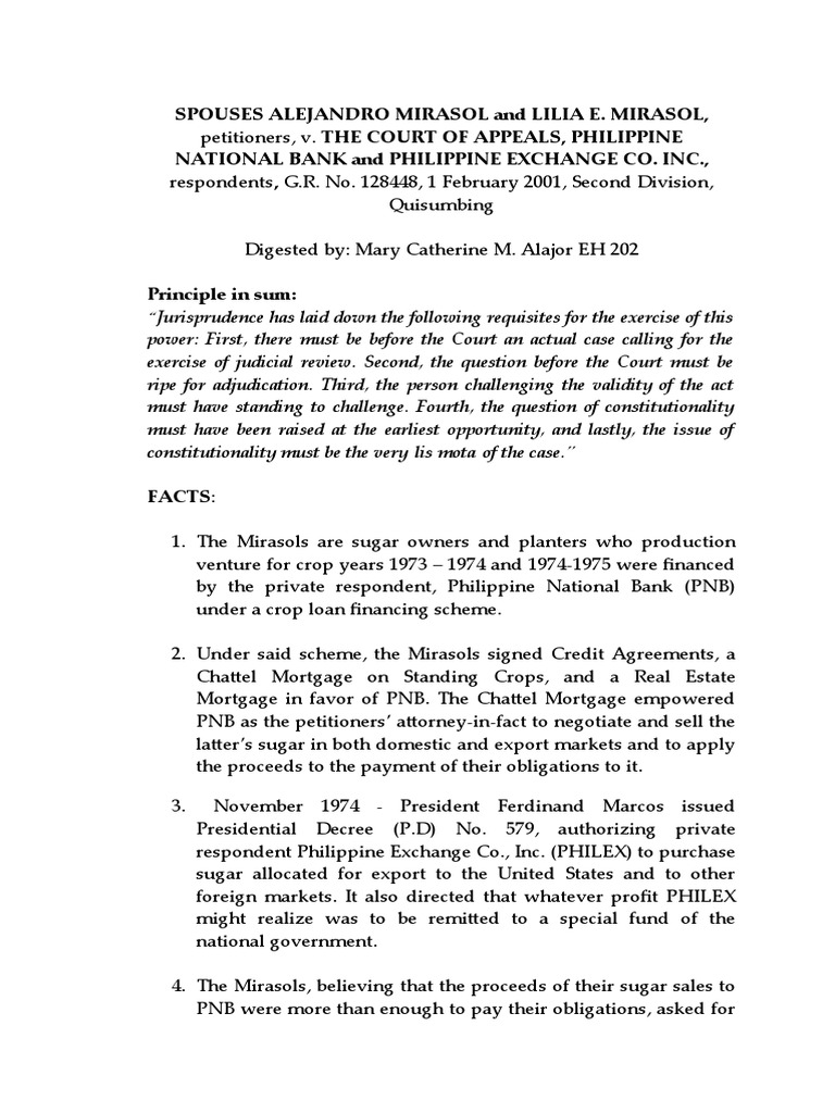 SPS. Mirasol v. Court of Appeals (2001) | PDF | Lawsuit | Foreclosure