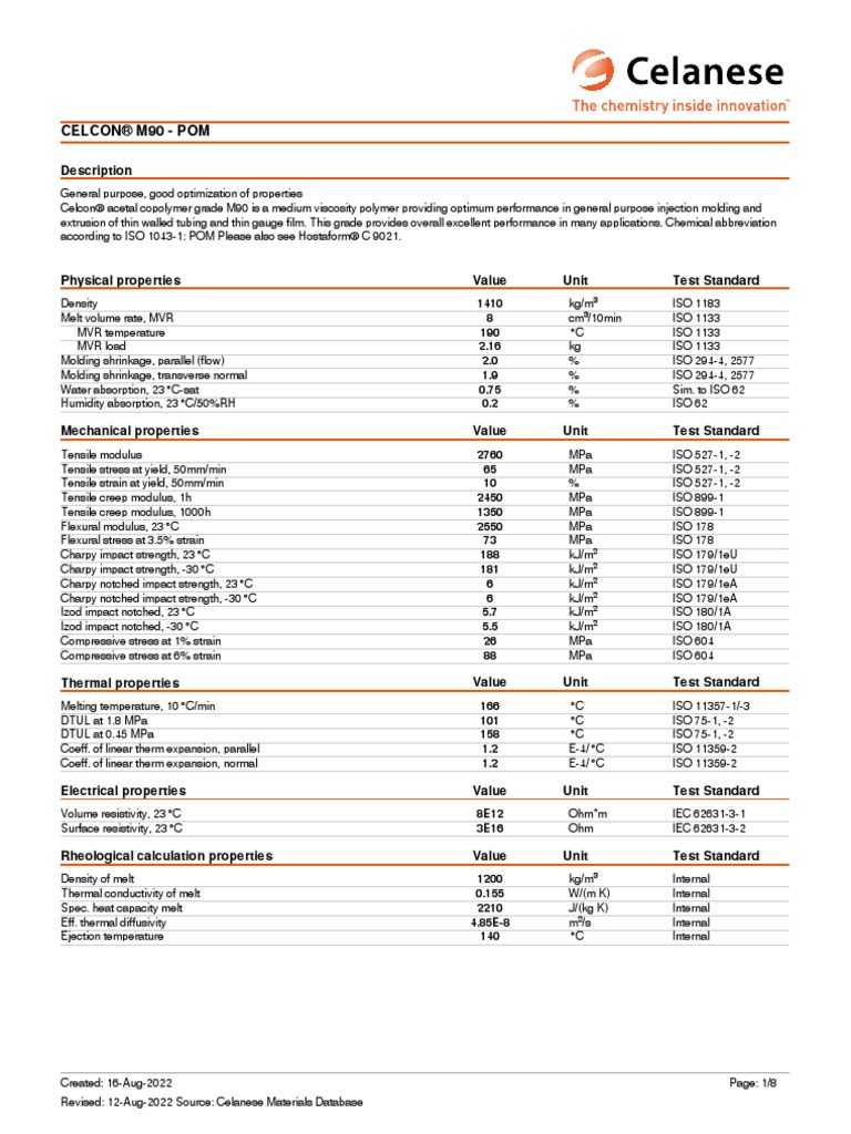 CELCON® M90-en | PDF | Extrusion | Deformation (Engineering)