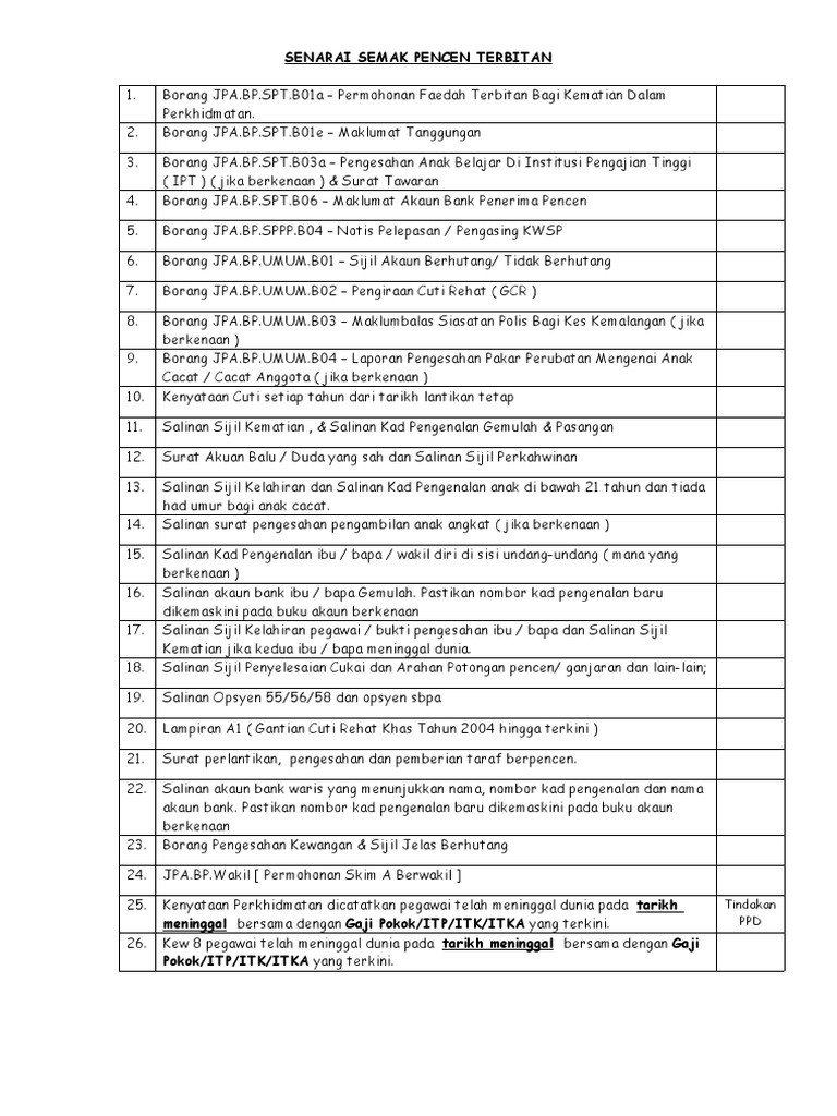 Senarai Semak Pencen Terbitan | PDF