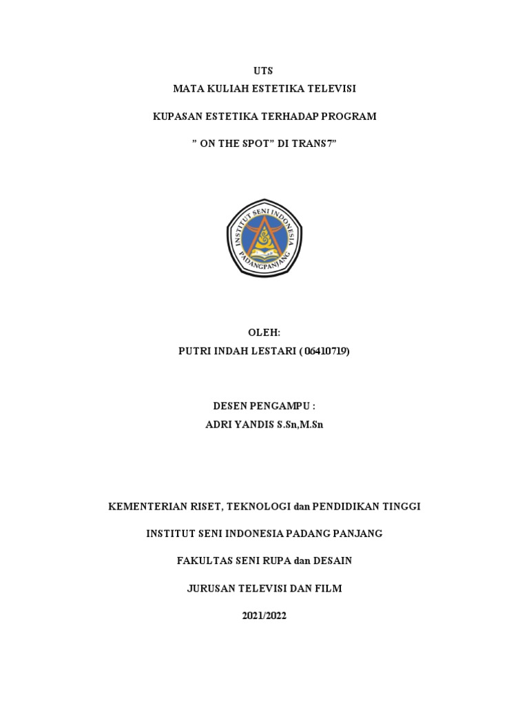 Uts Estetika Televisi - Putri Indah Lestari 06410719 | PDF
