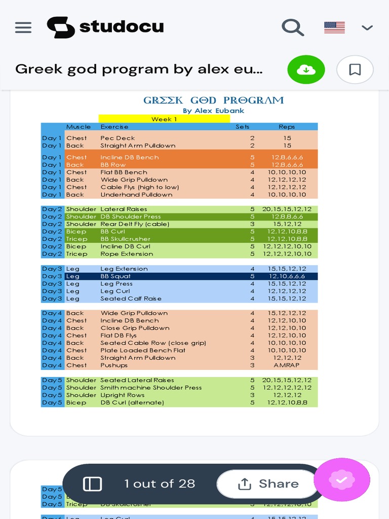 Greek God Program by Alex Eubank PDF Free - Muscle Exercise Sets Reps ...