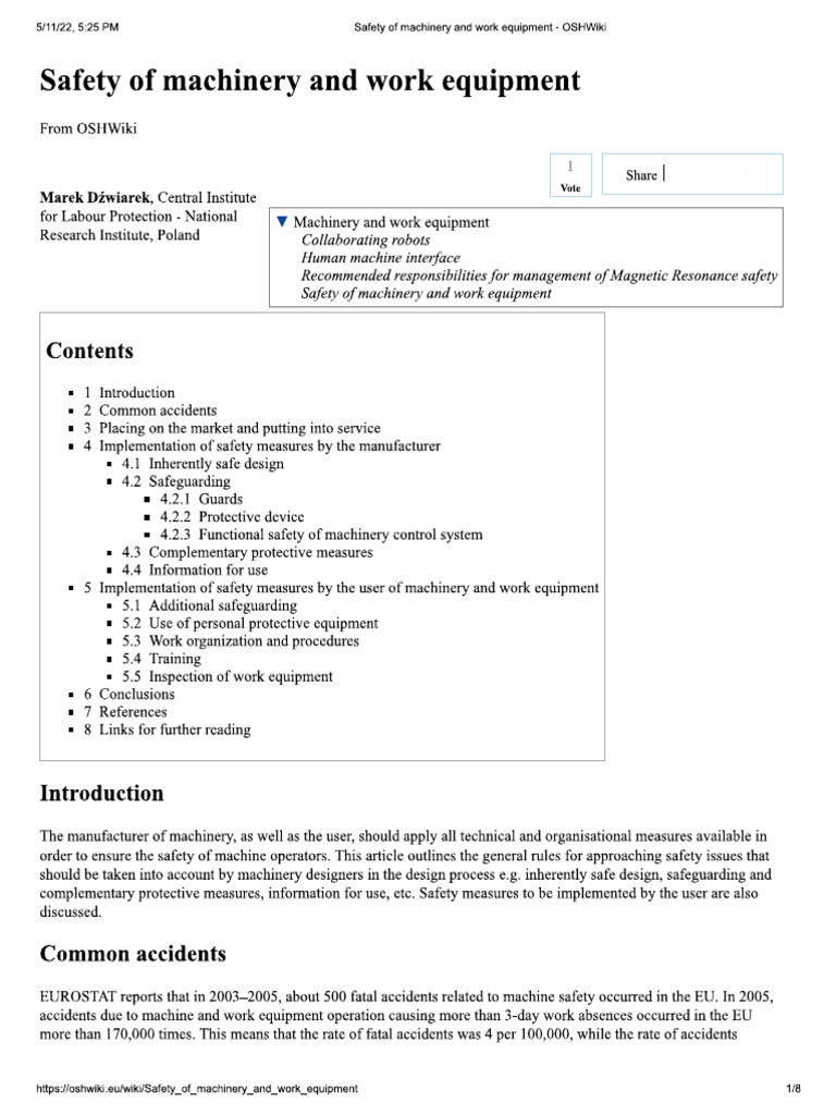 Safe Machineary and Work Equipment | PDF