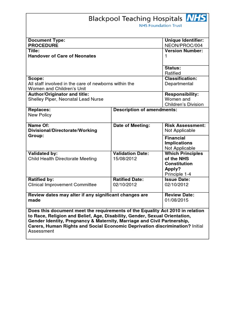 Neon Proc 004 v1 | PDF | Neonatal Intensive Care Unit | Childbirth