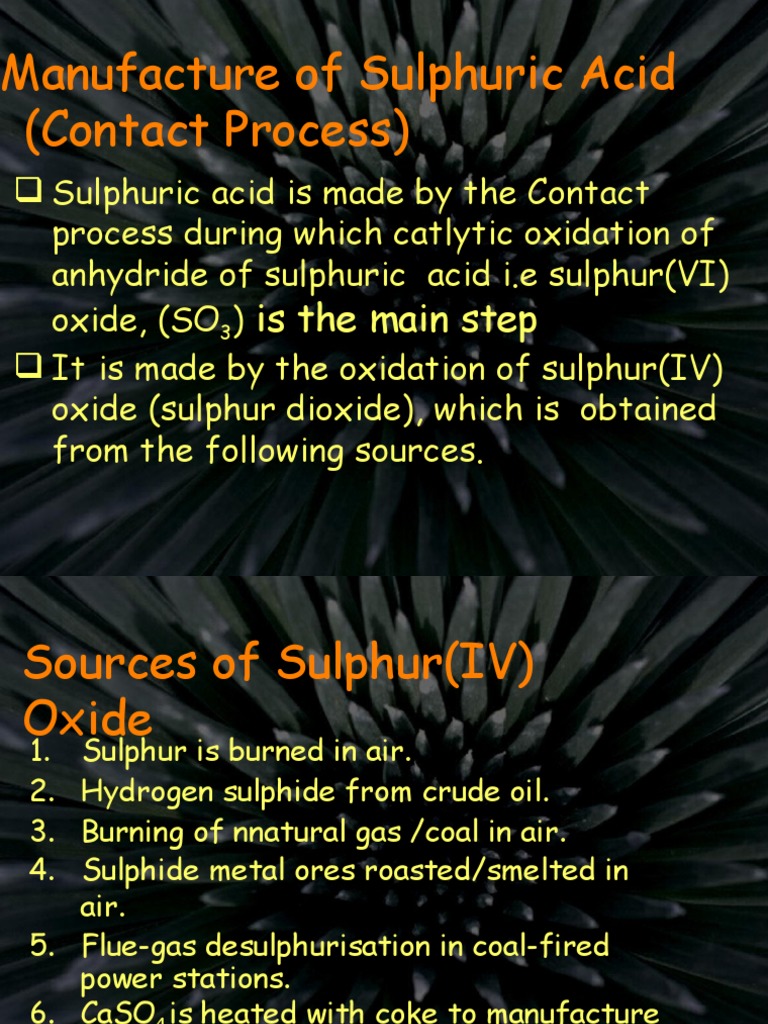 Contact Process | PDF | Sulfuric Acid | Sulfur
