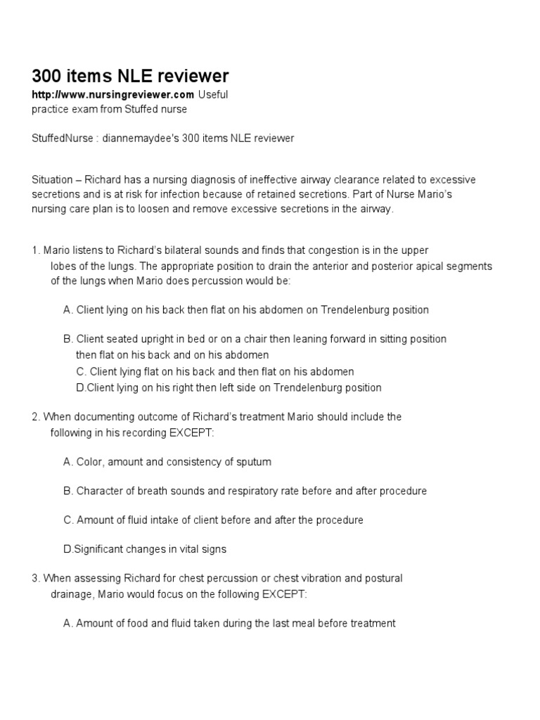 300 Items NLE Reviewer-2 | PDF | Nursing | Surgery
