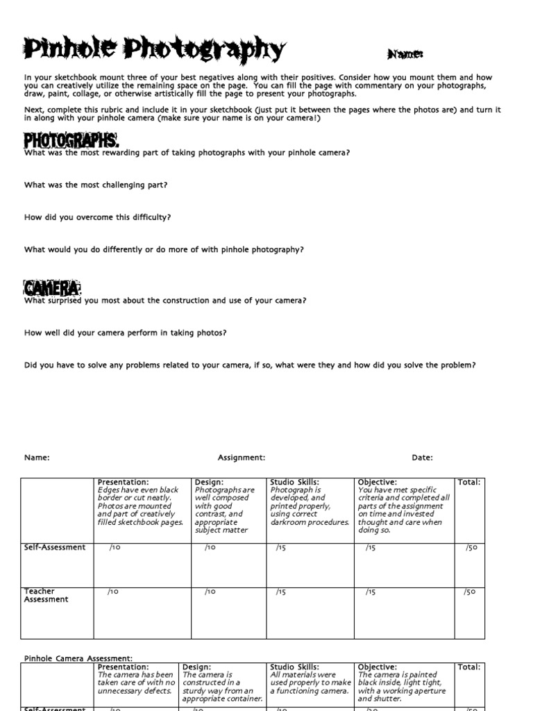 Rubric Pinhole | PDF | Camera | Photograph