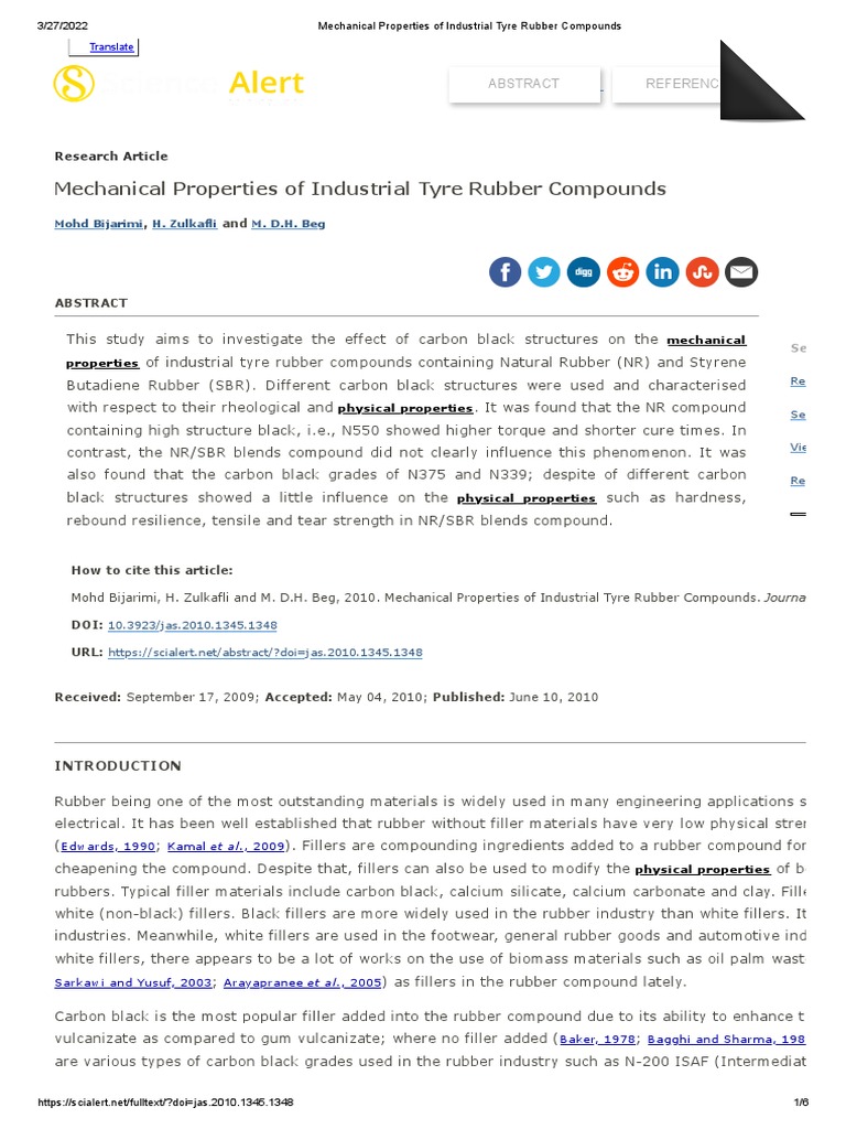 Mechanical Properties of Industrial Tyre Rubber Compounds | PDF ...