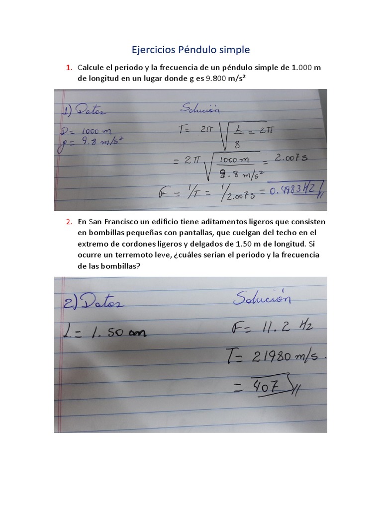 Ejercicios Péndulo Simple | PDF