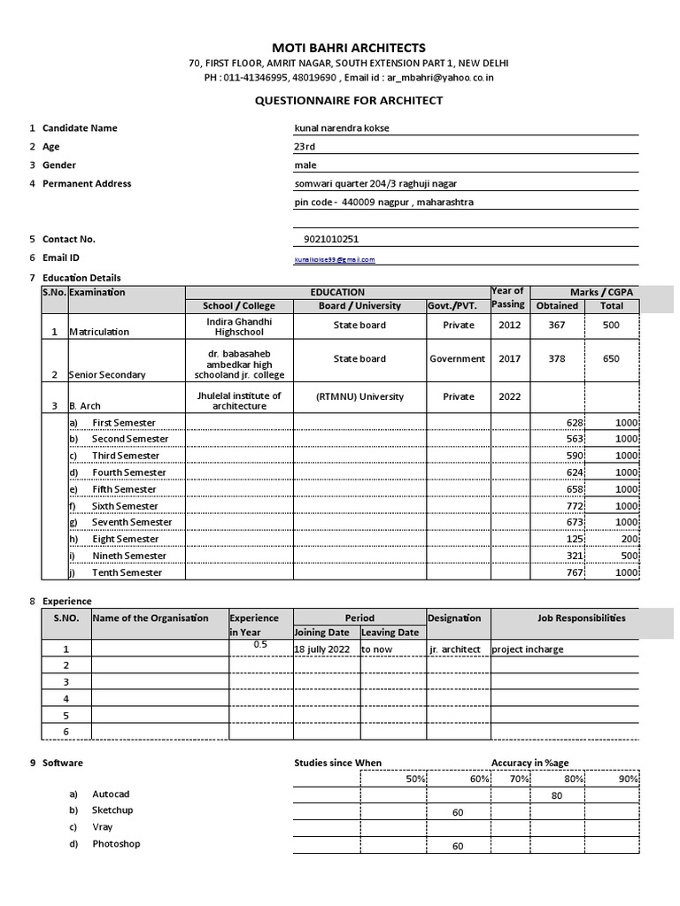 Questionnaire For Architects | PDF