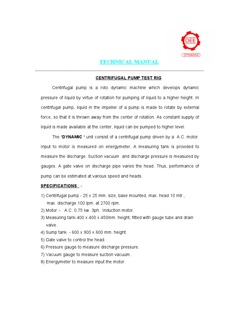 Centrifugal Pump Test Rig | PDF | Pump | Fluid Dynamics