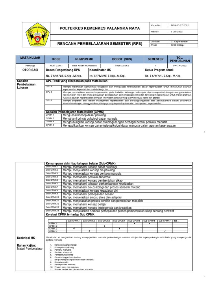 Form RPS OBE Psikologi | PDF