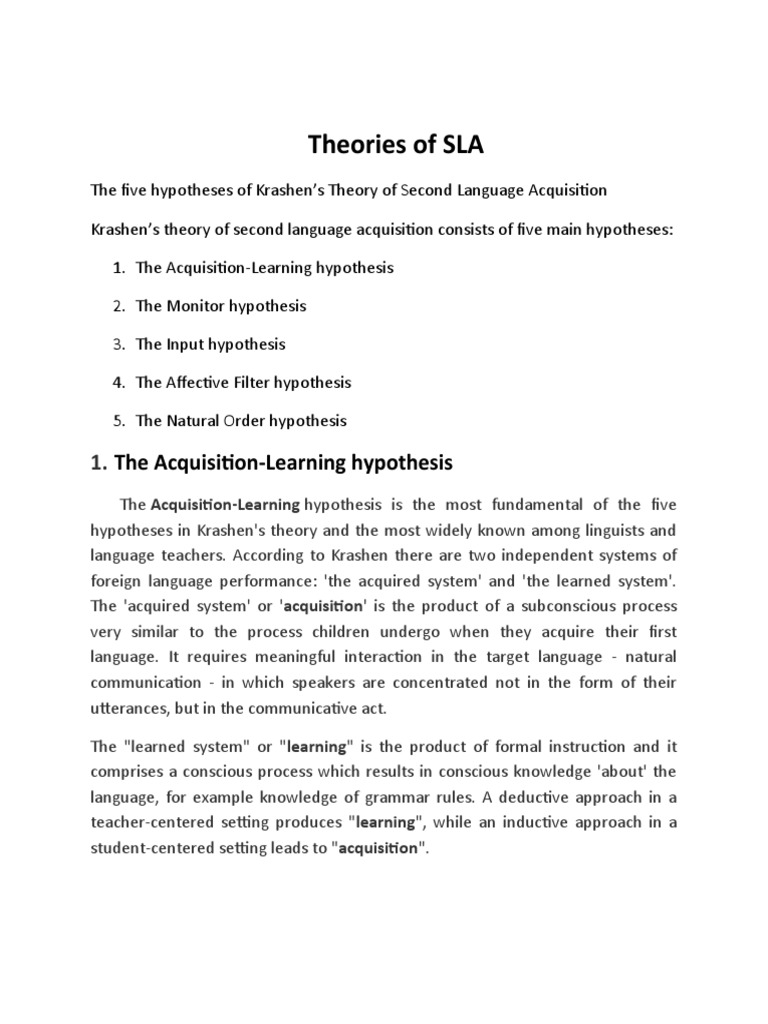 Theories of SLA | PDF | Second Language Acquisition | Cultural Assimilation