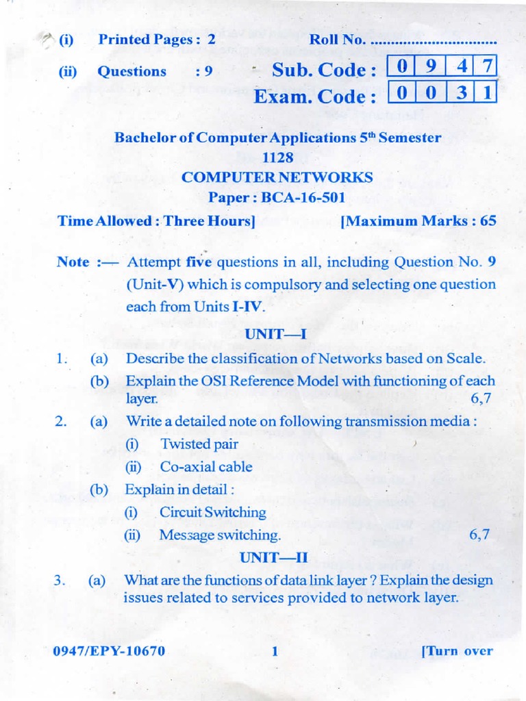 BCA 5th Sem Dec 2018 | PDF | Php | Computer Network