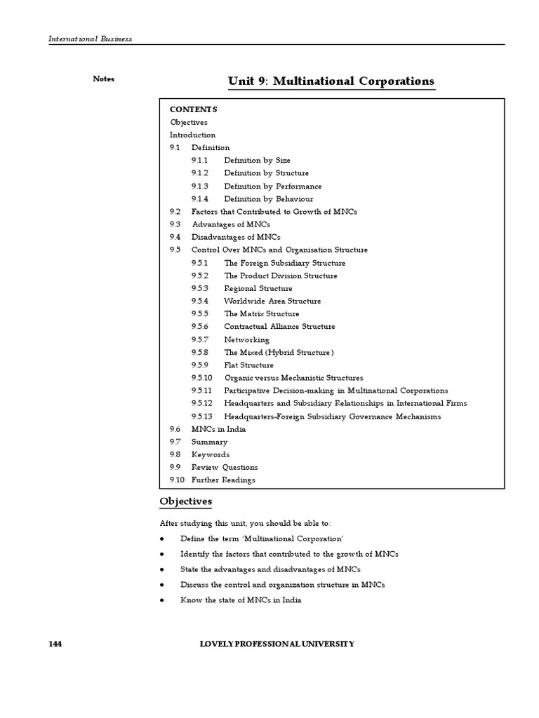 Mncs | PDF | Multinational Corporation | Foreign Direct Investment